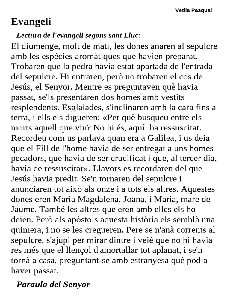 Evangeli Vetlla Pasqual | PDF