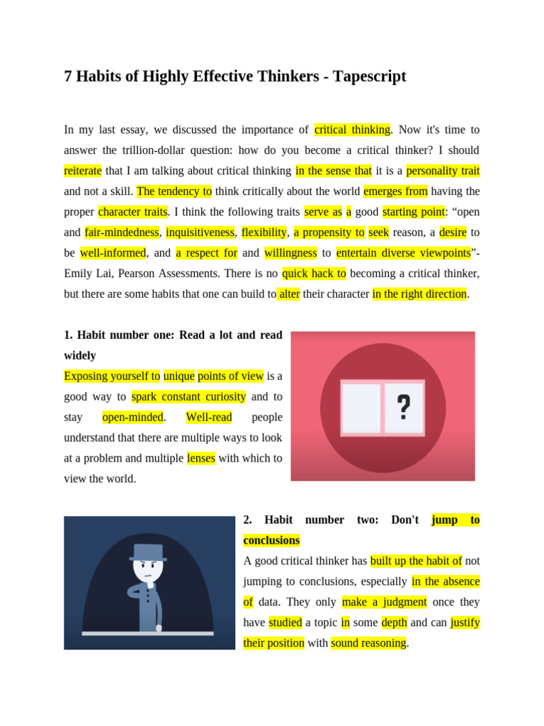 7 Habits of Highly Effective Thinkers | PDF | Critical Thinking | Thought