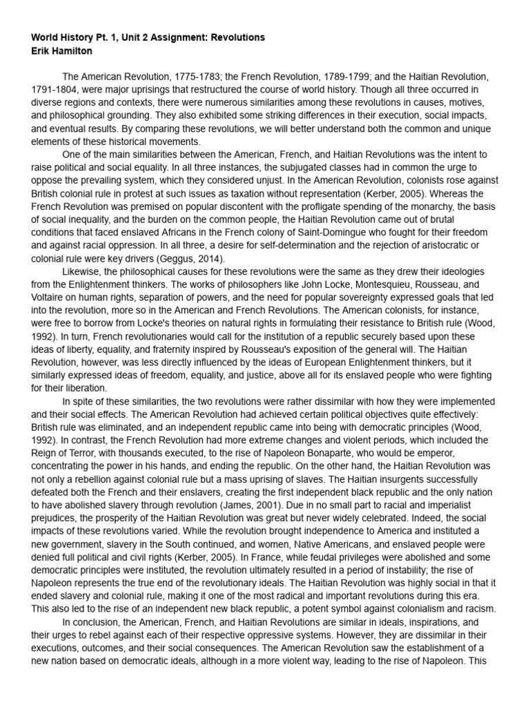 World History Pt. 1, Unit 2 Assignment_ Revolutions (3) | PDF | French ...