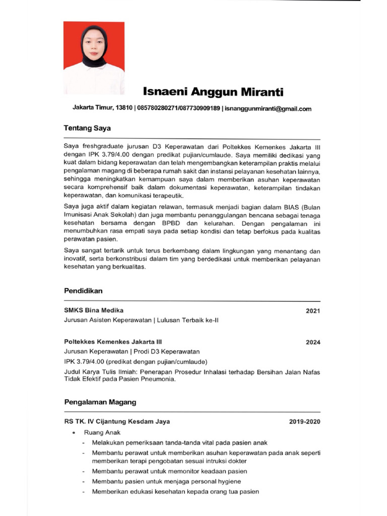 CV & Berkas Isnaeni Anggun Miranti | PDF