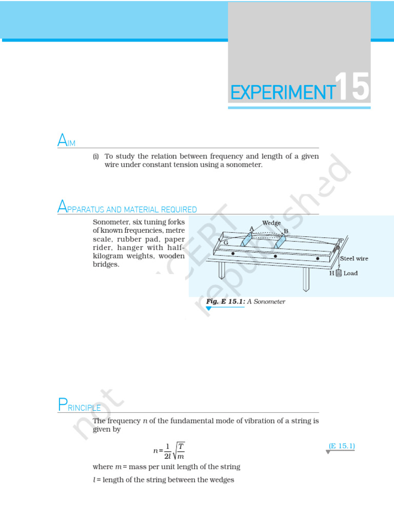 Class 11 Exp 4 Sonometer | PDF | Tension (Physics) | Resonance