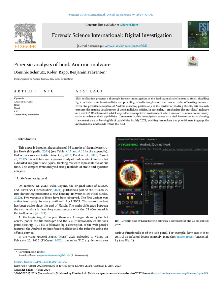 Forensic Analysis of Hook Android Malware | PDF | Mobile App | Malware