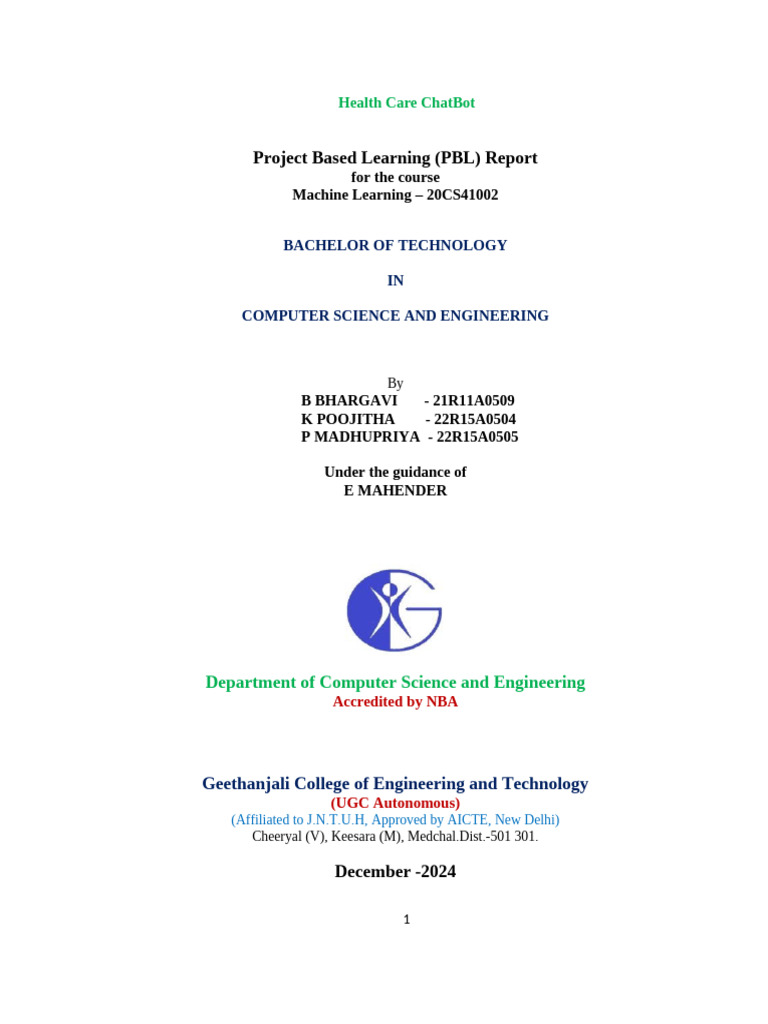 HealthCareChatbot PBL Report | PDF | Medical Diagnosis | Machine Learning