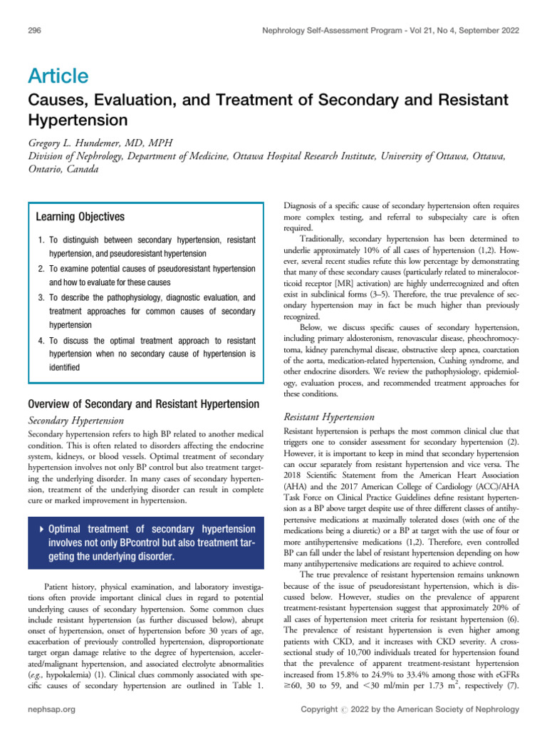 2ry Hypertension | PDF | Hypertension | Chronic Kidney Disease