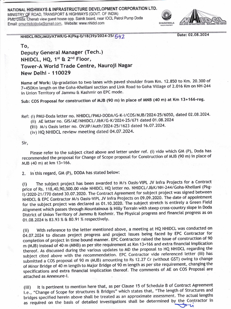 Recommendation For Proposal of MJB (90m) in Place of MNB (40) at KM 13 ...