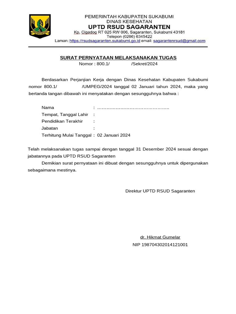 Surat Pernyataan Melaksanakan Tugas | PDF