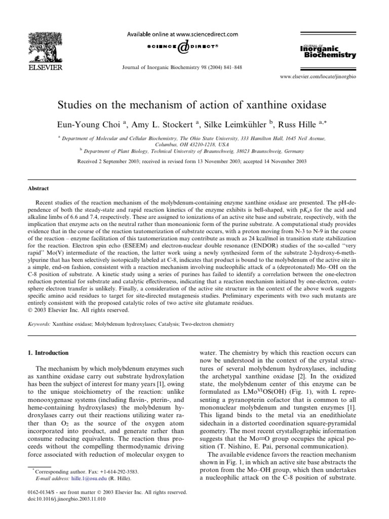 Xanthine Oxidase Reaction Insights | PDF | Active Site | Chemical Reactions