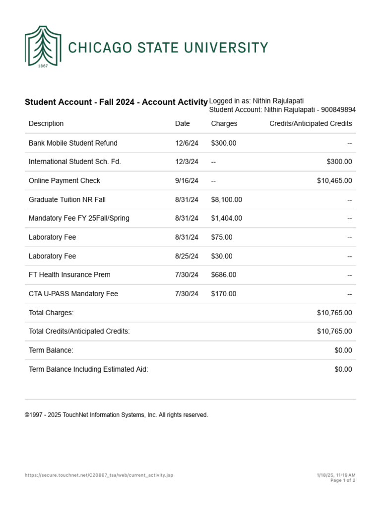 Fall 2024 Student Account Summary | PDF | Payments | Money