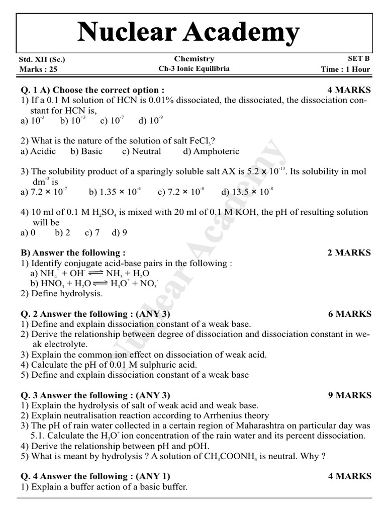 03 Ionic Equilibria | PDF | Ph | Acid Dissociation Constant