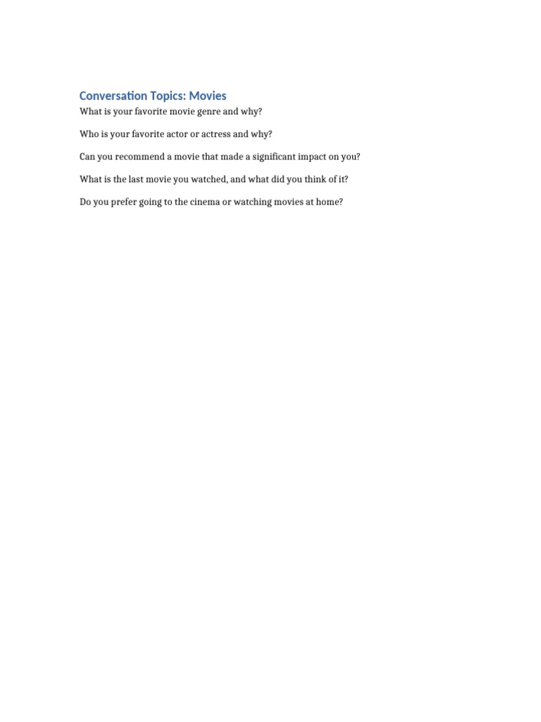 Conversation Topics Movies | PDF