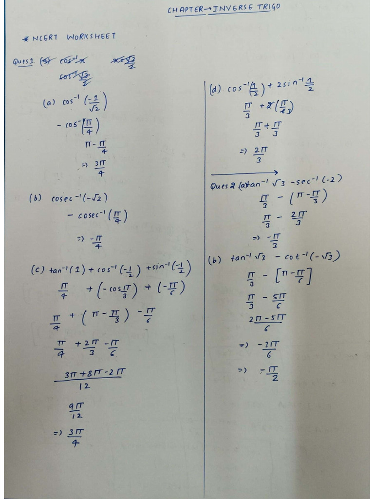 Inverse Trigonometry Class 12 NCERT Solutions Gold Booklet | PDF