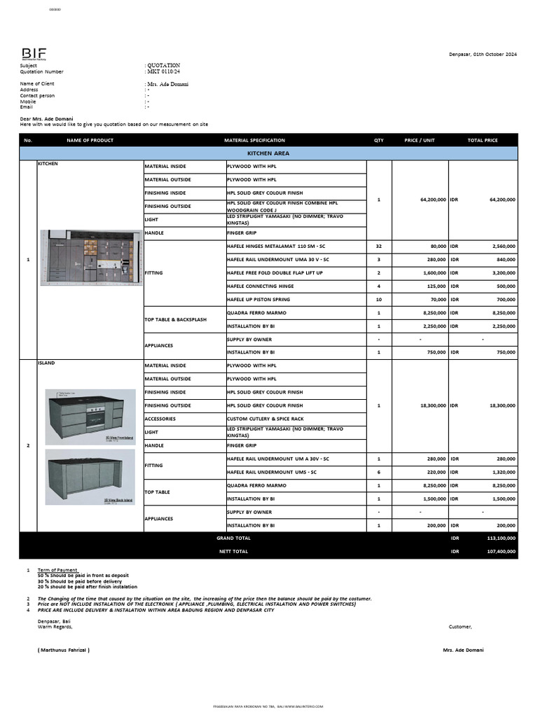 Quotation for Kitchen Renovation - Ade Domani | PDF