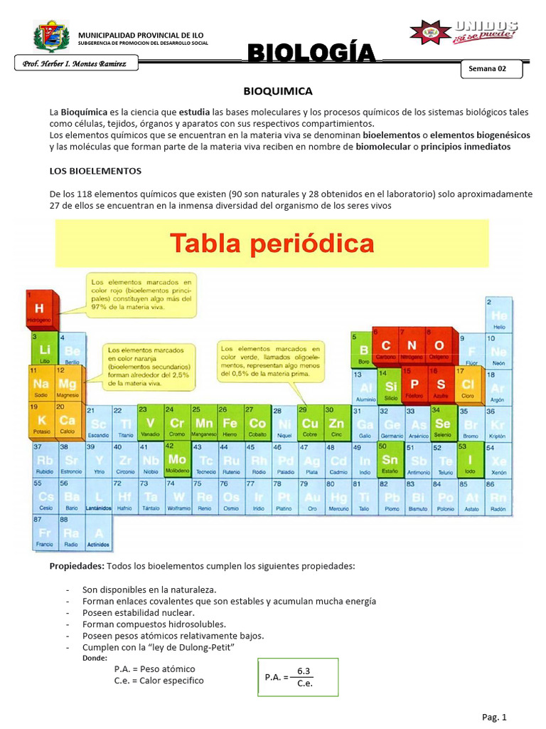 Biologia - Semana 2 Bioelementos | PDF | Solución tampón | Ácido