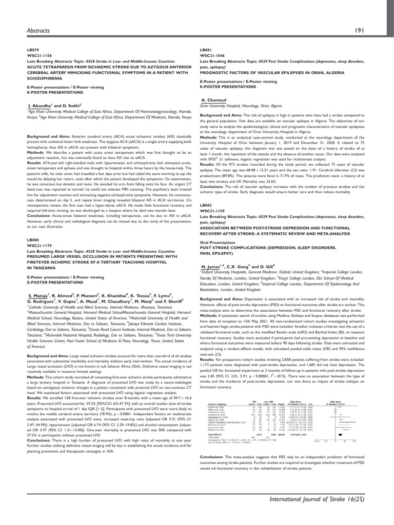 WSC Late Breaking Abstracts Pages 21 | PDF | Stroke | Epilepsy