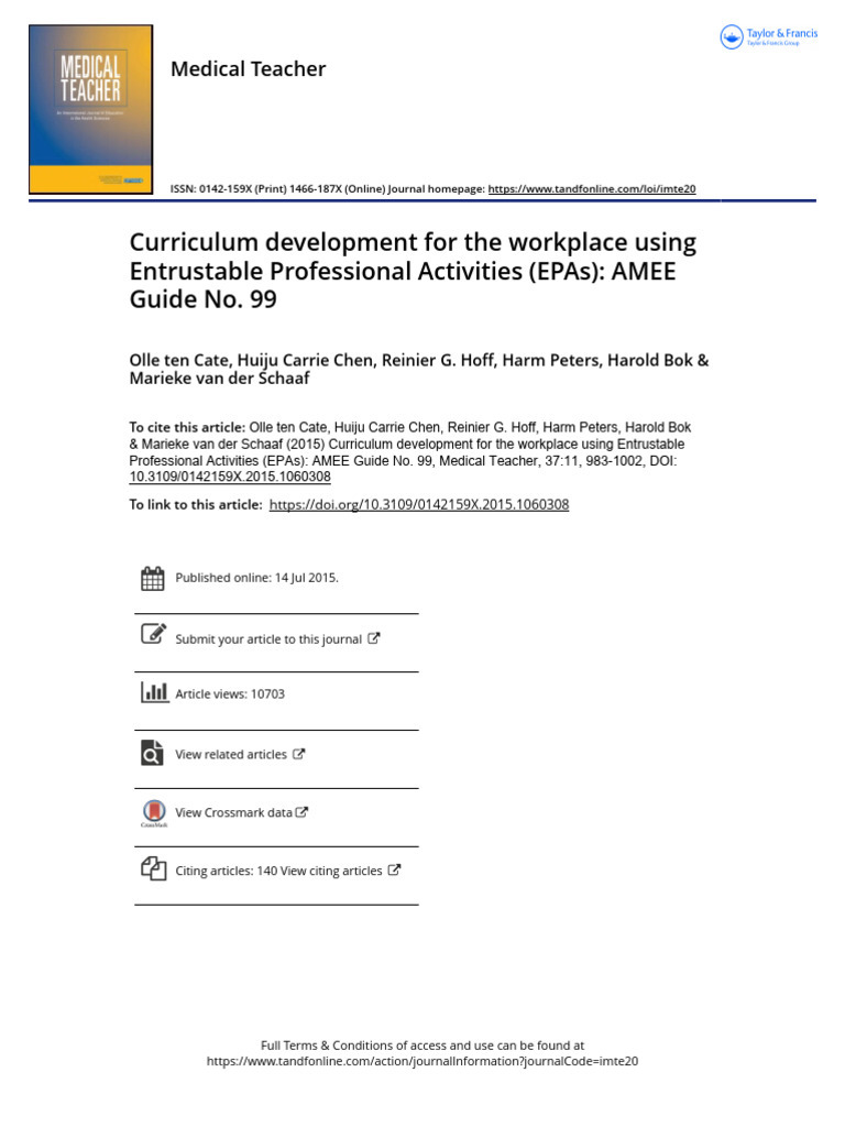 Curriculum Development for the Workplace Using Entrustable Professional ...