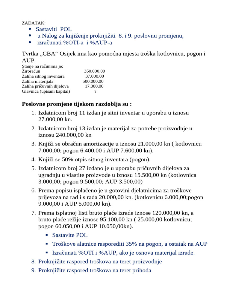 Pisana Provjera Znanja - Sastav POL-a I Knjiženje TP I TR Toni | PDF