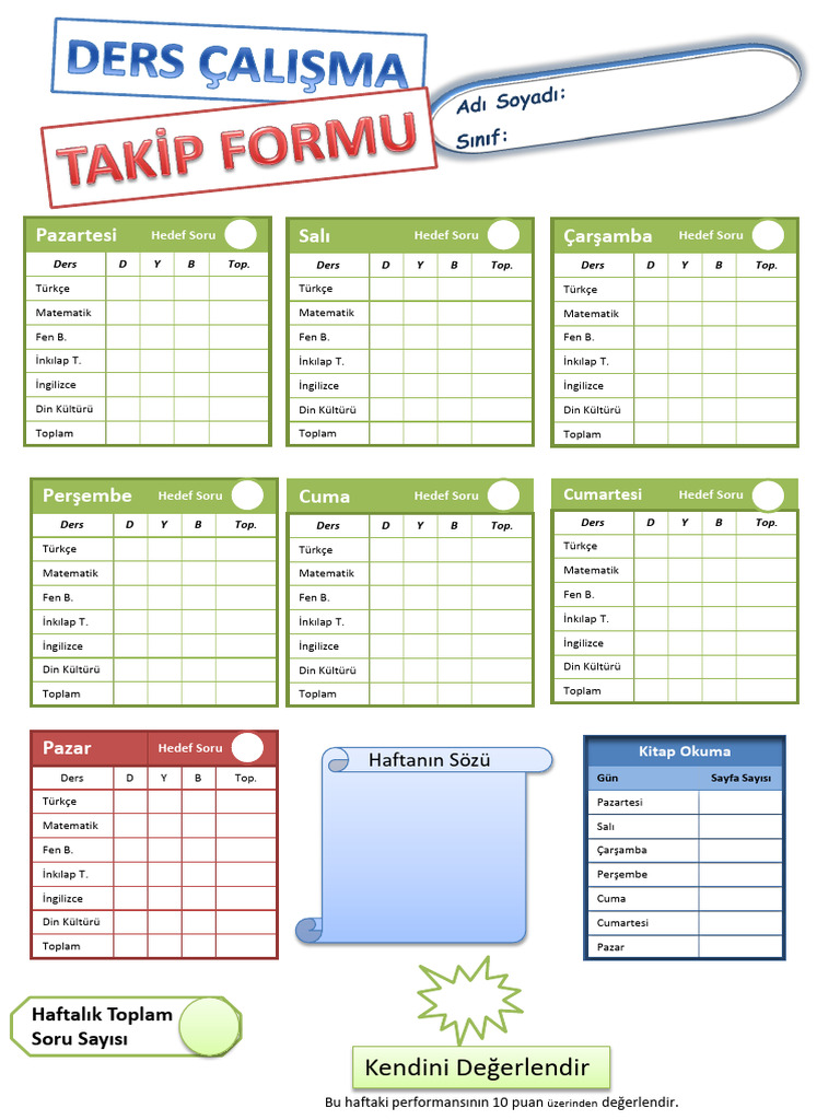 Lgs Haftalik Soru Takip Formu | PDF