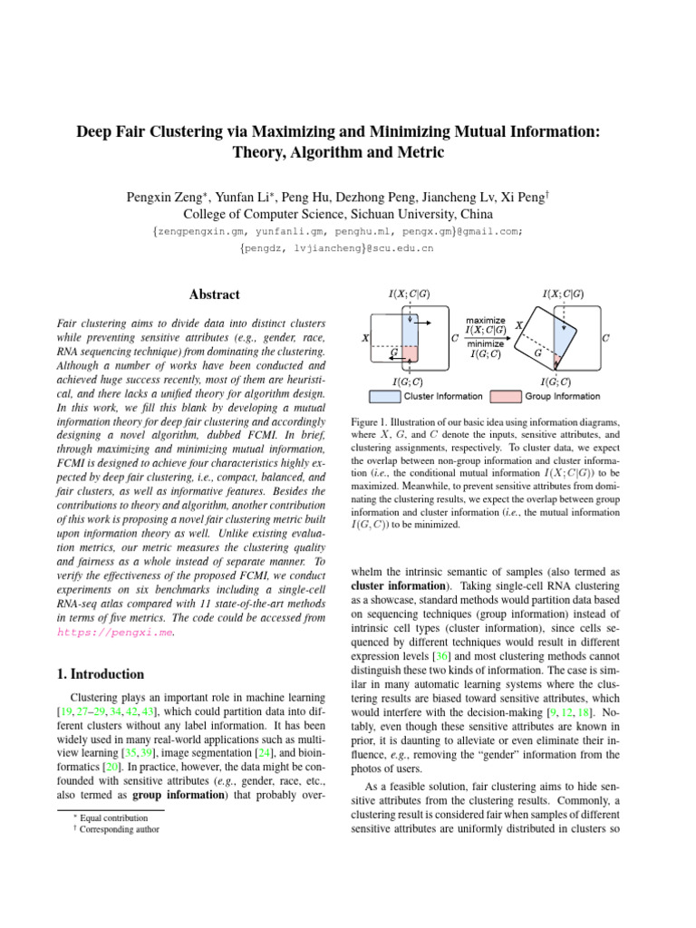 2023 (Zeng, ..) - Deep Fair Clustering by Mutual Information (CVPR) | PDF | Cluster Analysis ...