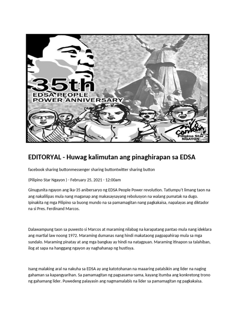 Editoryal Sa Natatanging Araw - Edsa | PDF