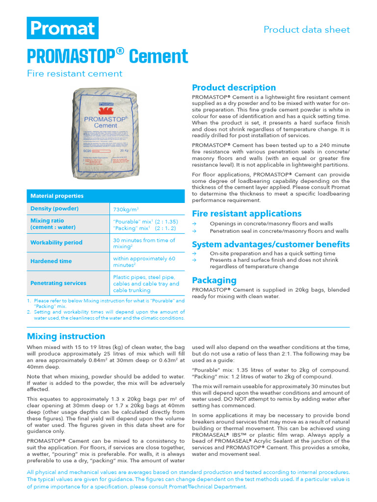 Promatstop Fire Resistant Cement | PDF | Concrete | Cement