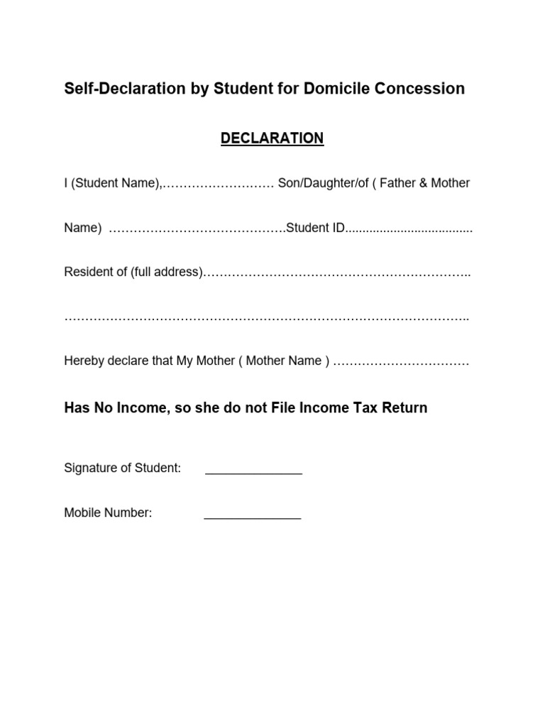 Self-Declaration by Student For Domicile Concession | PDF