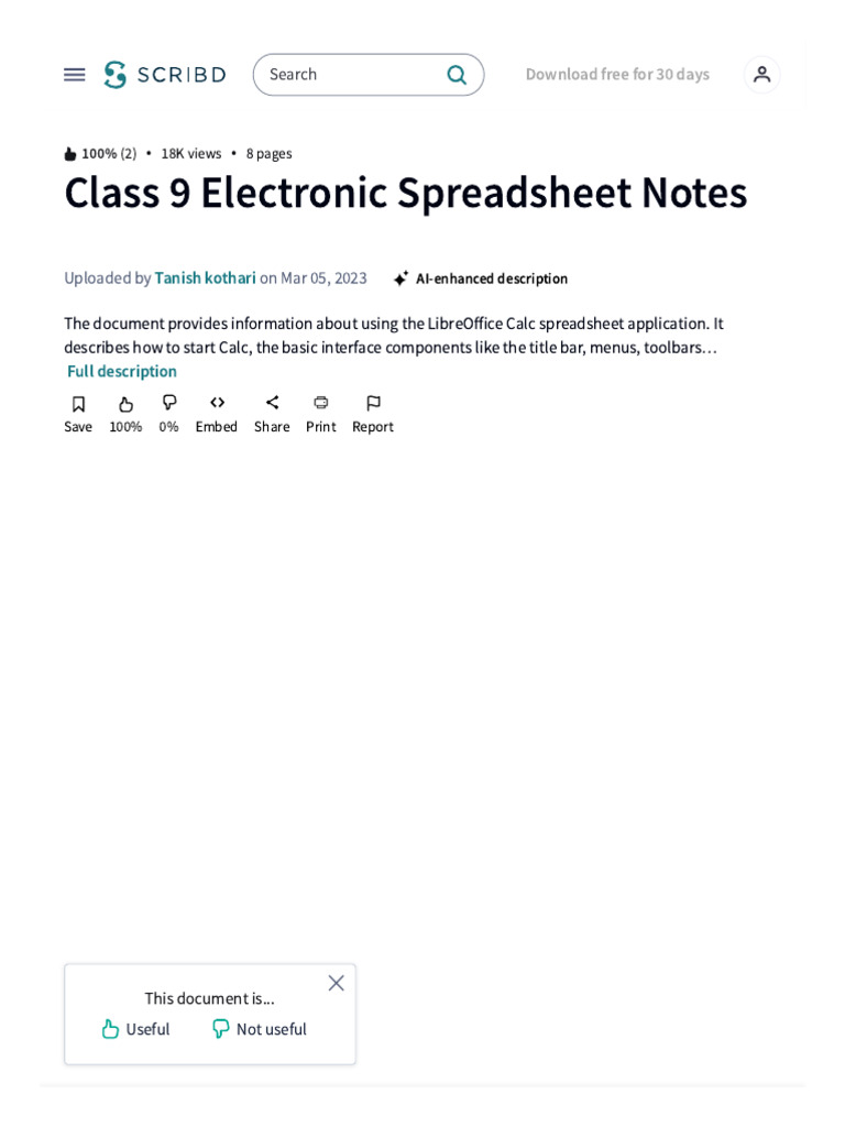 Class 9 Electronic Spreadsheet Notes - PDF - Spreadsheet ...