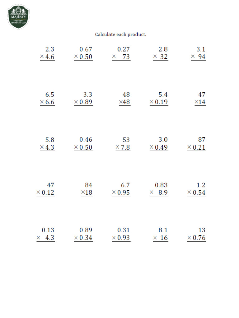 Decimal Multiplication | PDF