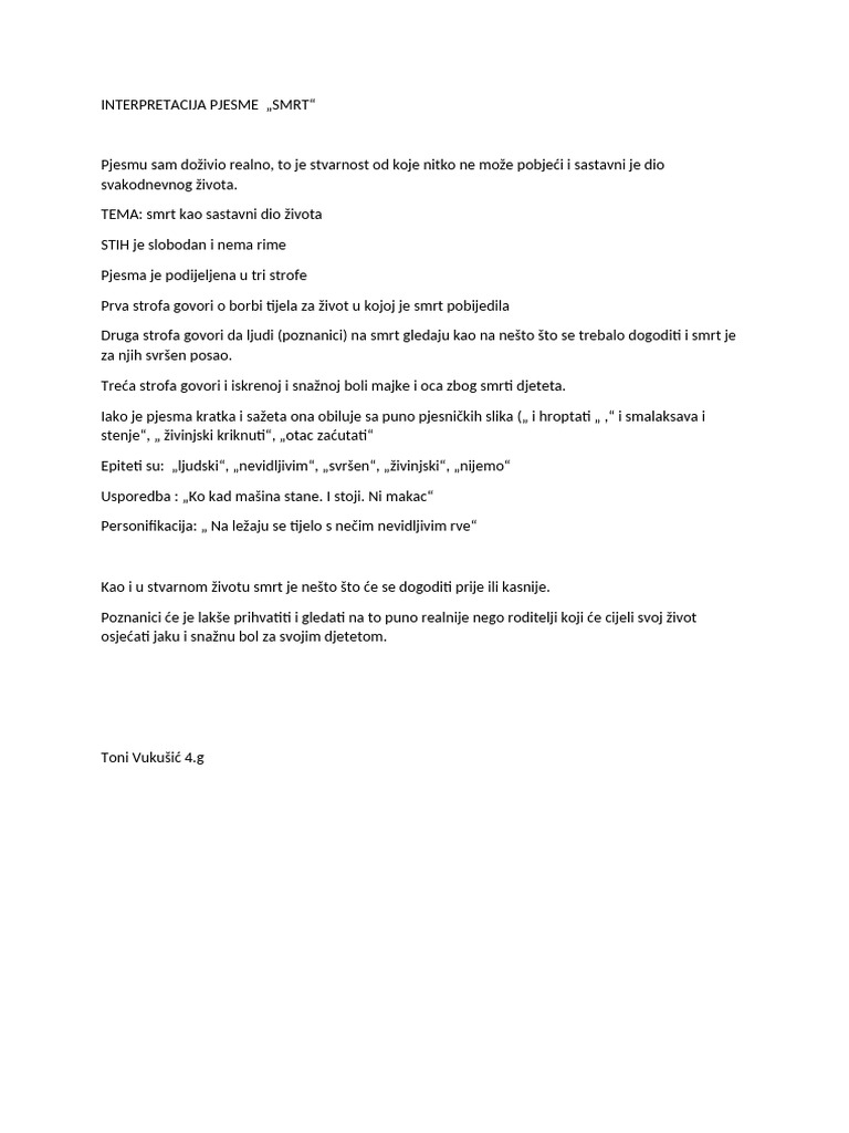 Interpretacija Pjesme | PDF