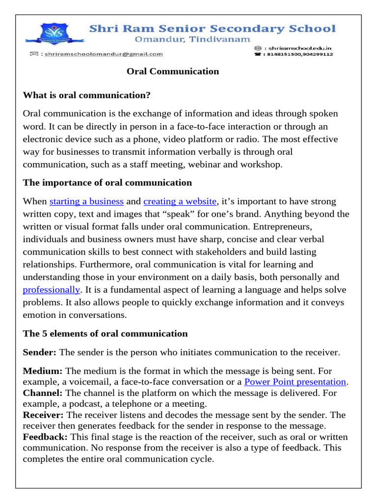 ORAL COMMUNICATION | PDF | Communication | Conversation