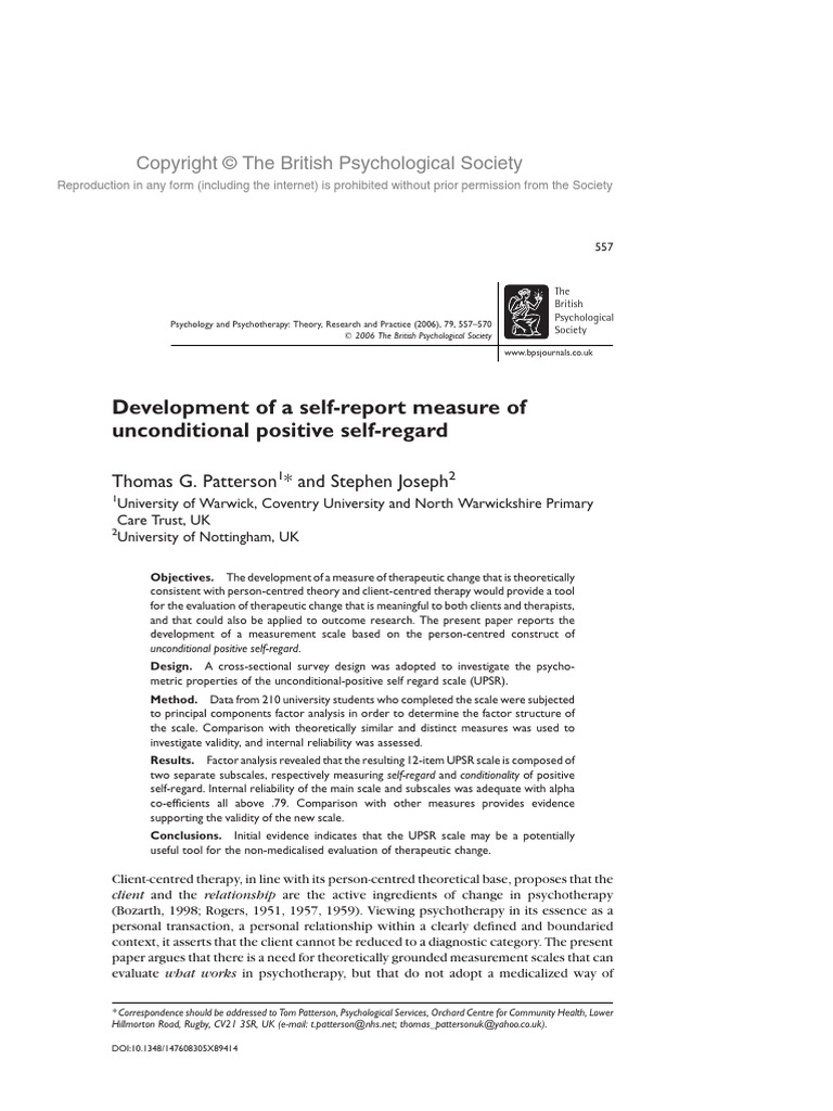 Positive Regard Self-Report Measure | PDF | Psychotherapy | Self Esteem