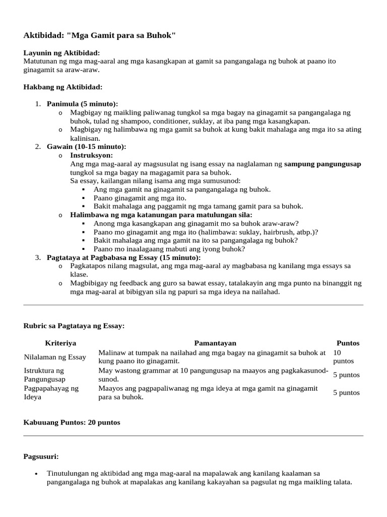 Aktibidad EPP RUBRICS | PDF