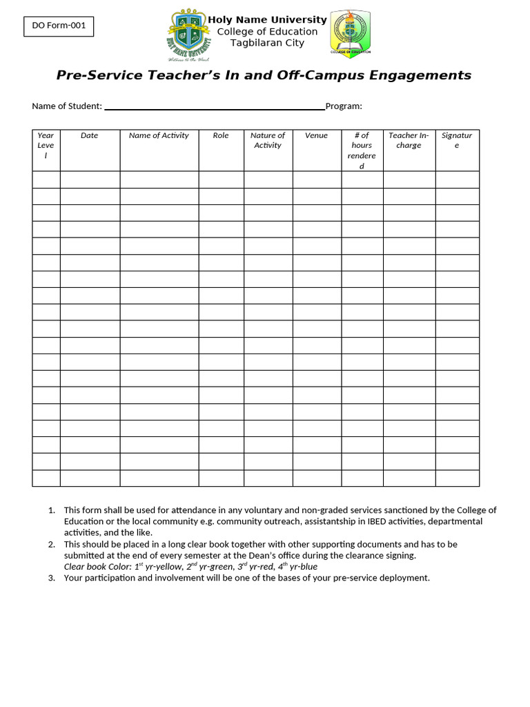 Pre-Service Teacher Engagement Form | PDF