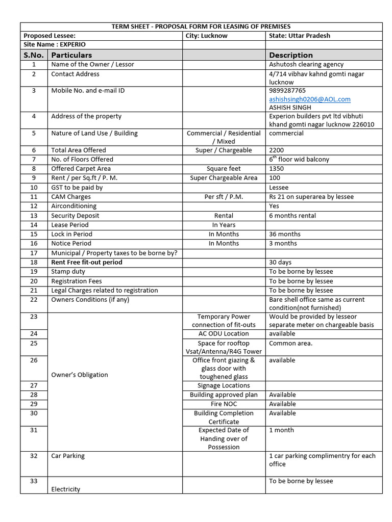 Commercial Lease Proposal for Lucknow | PDF | Lease | Civil Law (Common ...