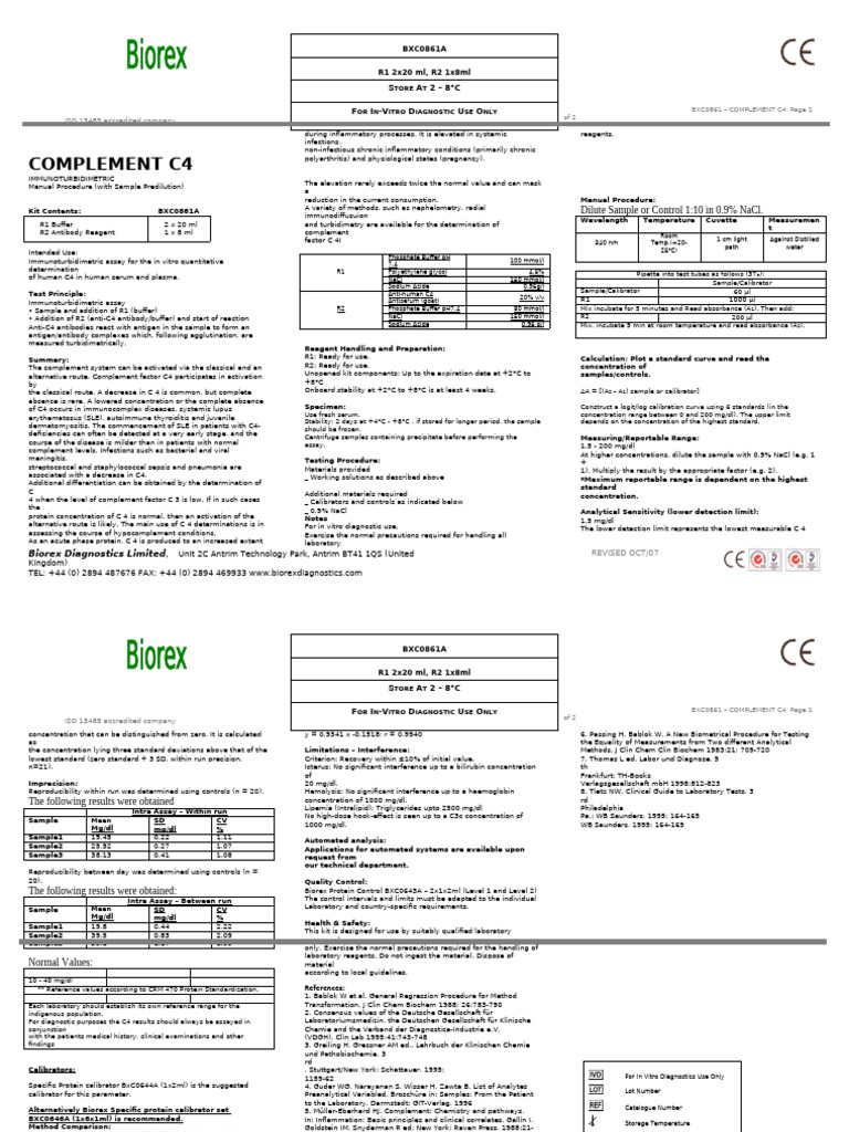 Immunoturbidimetric C4 Assay Manual | PDF | Detection Limit | Buffer ...