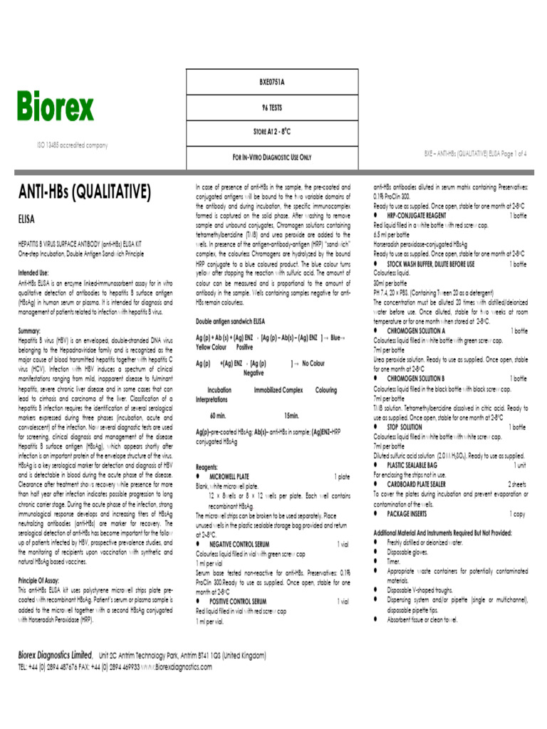 Anti-HBs _Qualitative_ ELISA BXE | PDF | Elisa | Medical Specialties