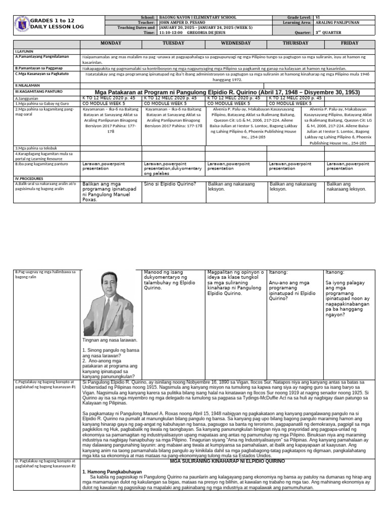 Dll Araling Panlipunan 6 q3 w5 | PDF