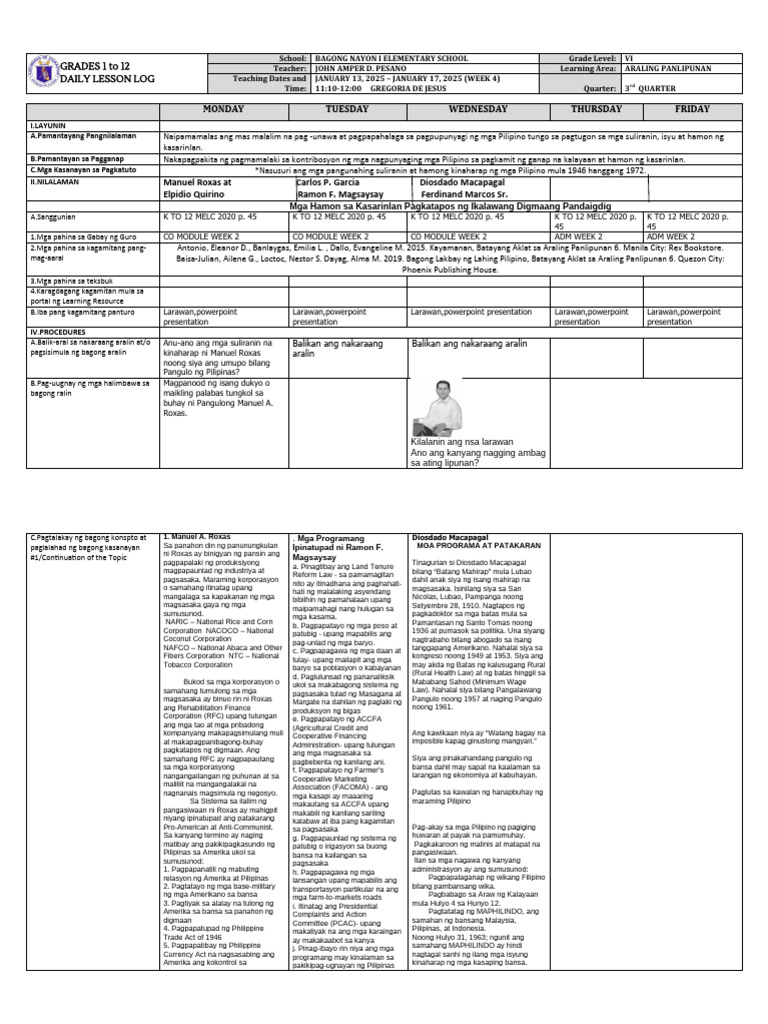 Dll Araling Panlipunan 6 q3 w4 Final | PDF