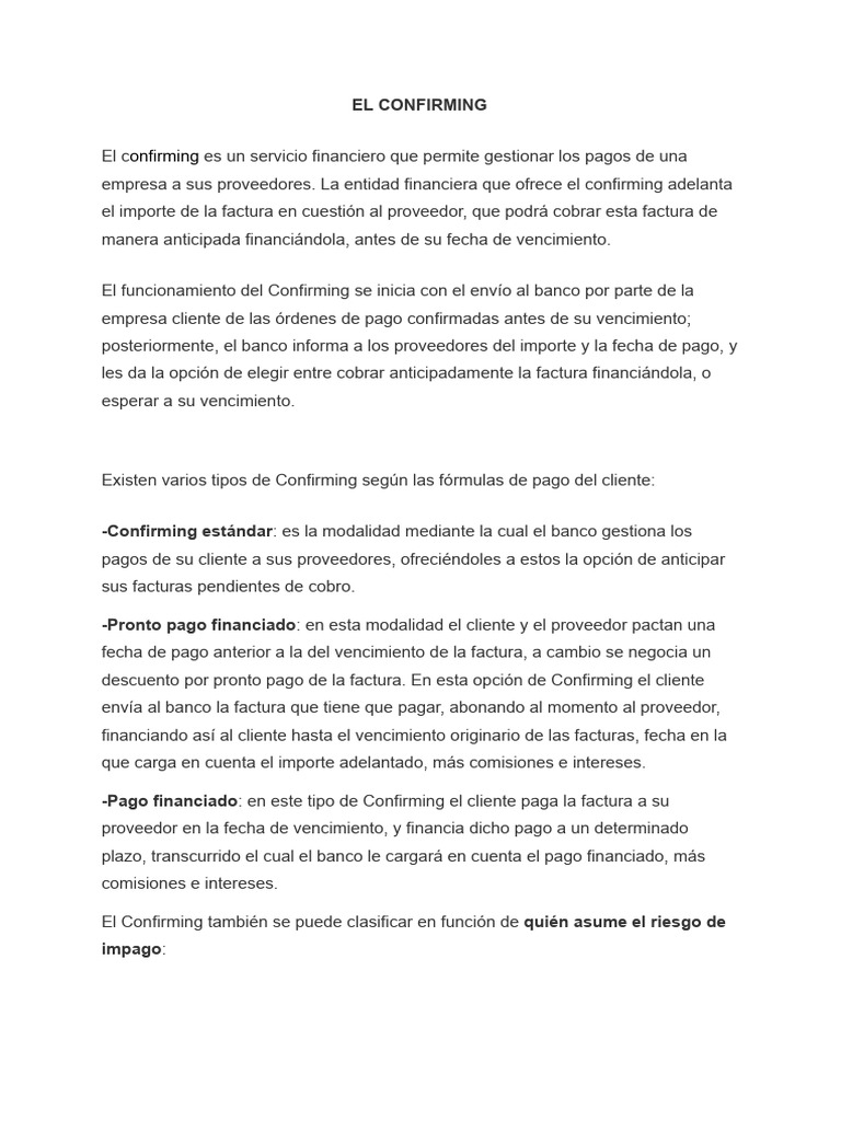 EL CONFIRMING | PDF | Sector privado | Servicios financieros