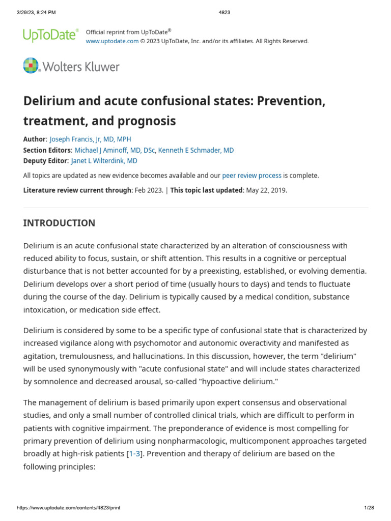 Delirium and Acute Confusional States Prevention | PDF | Antipsychotic ...