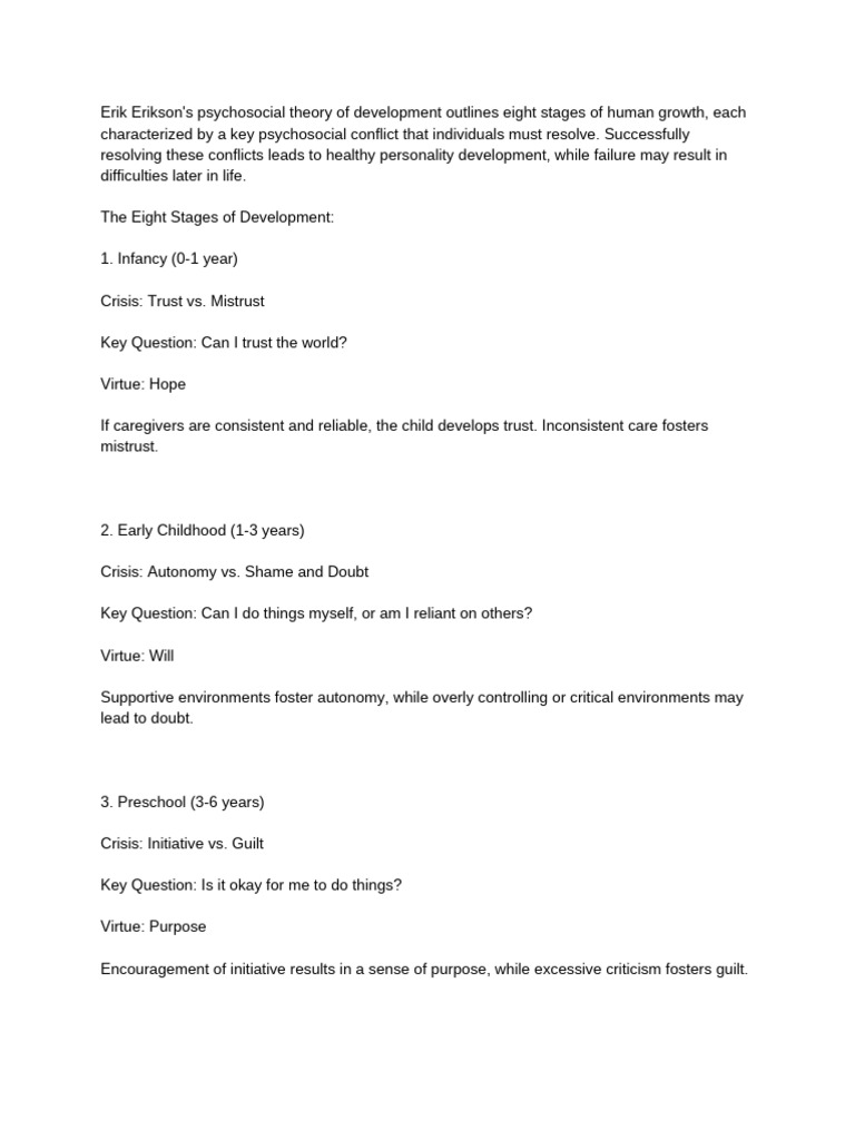Erikson's Eight Stages of Development | PDF | Psychology | Behavioural Sciences