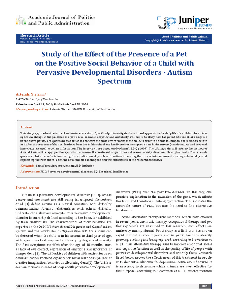 Study On The Effect of Presence of A Pet On The Positive Social ...