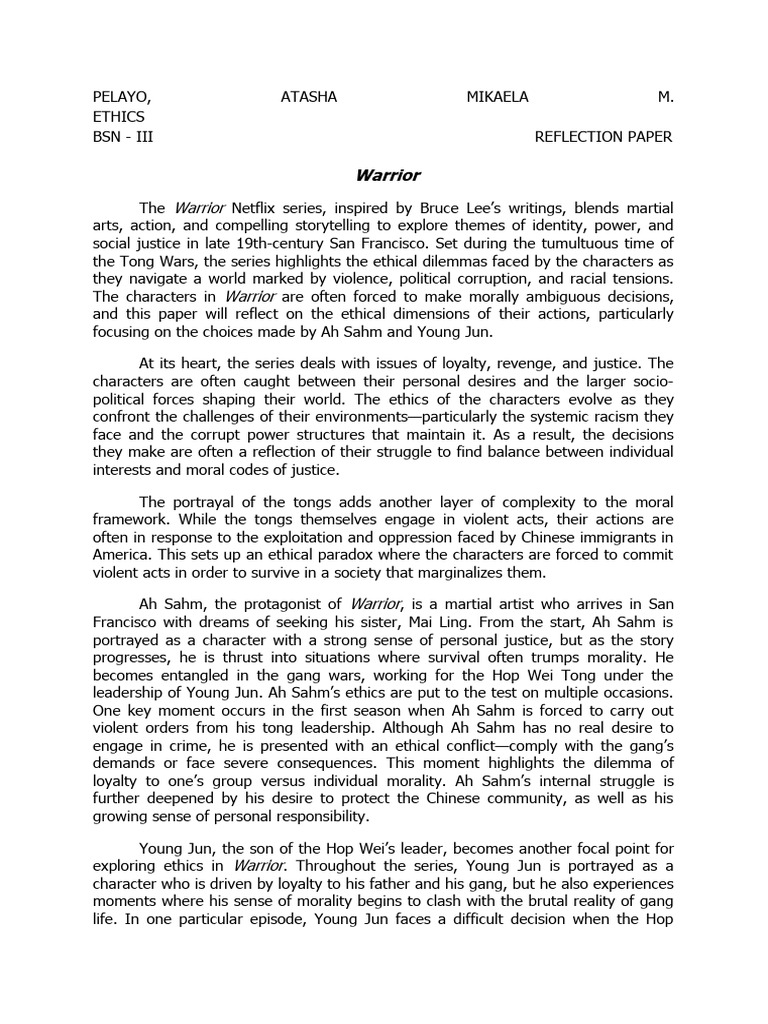 Pelayo Reflection Paper | PDF | Morality | Gang