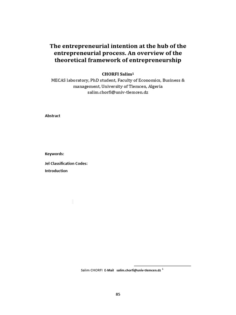 The Entrepreneurial Intention at The Hub of The Entrepreneurial Process ...