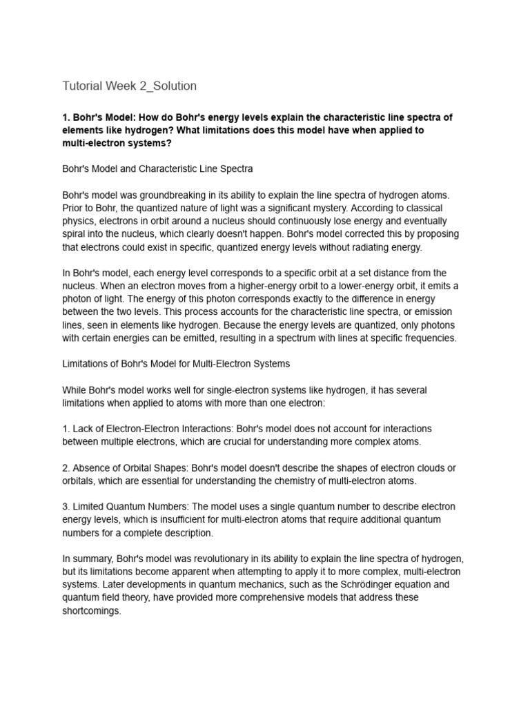 Tutorial Week 2_Solution_PAM | PDF | Chemical Bond | Electron Configuration