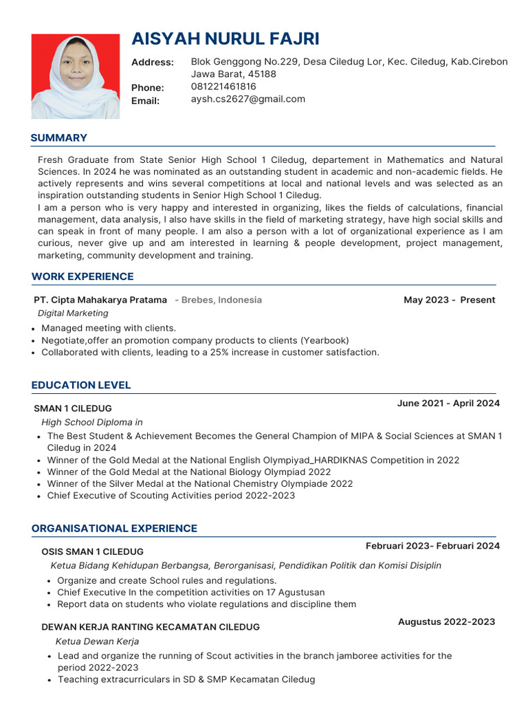 CV Aisyah Nurul Fajri - 20240421 - 185718 - 0000 PDF | PDF