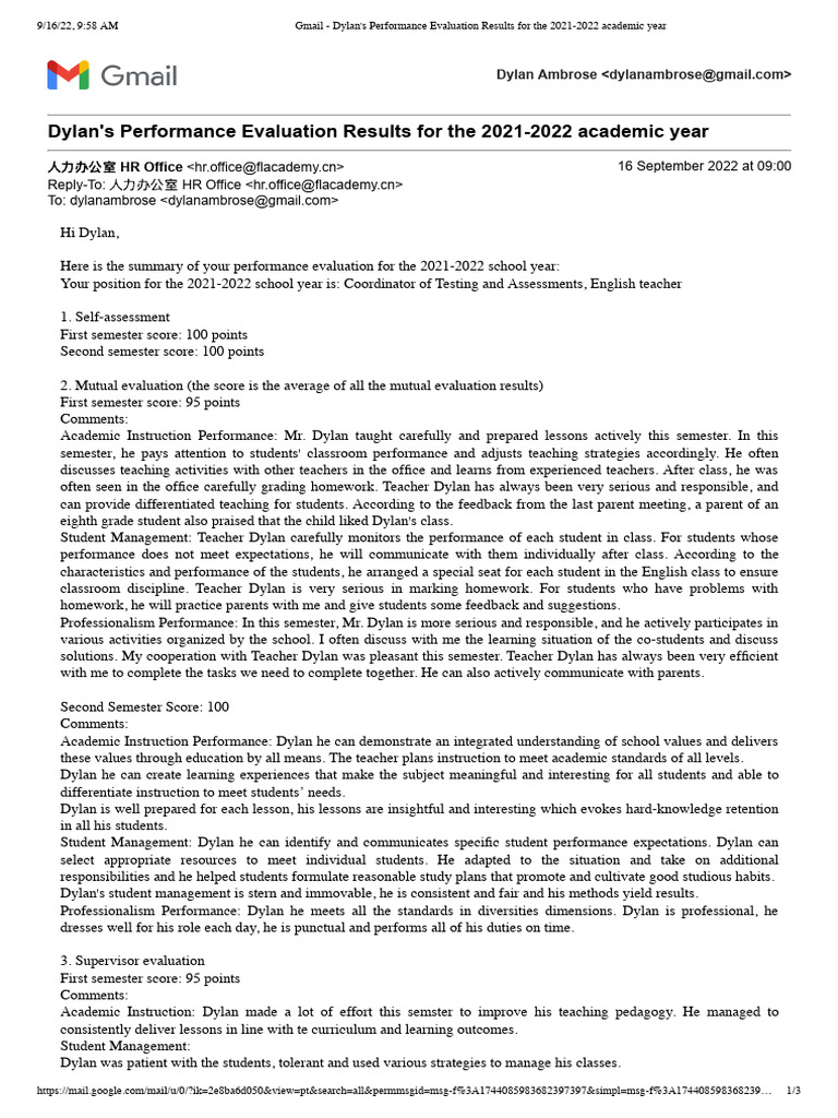 Dylan's 2021-2022 Performance Review | PDF | Teachers | Differentiated ...