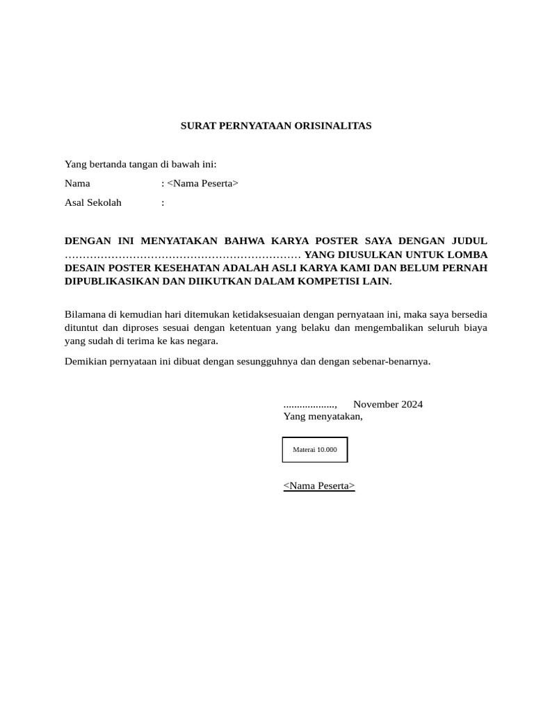 Surat Pernyataan Orisinalitas | PDF