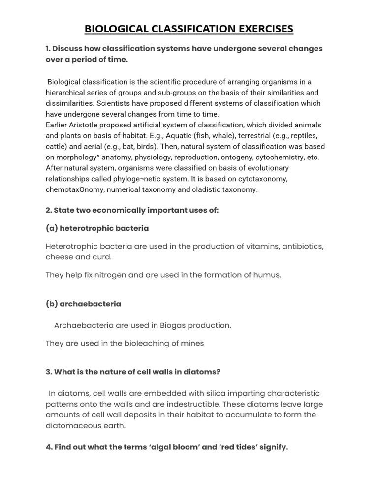 Biological Classification Exercises | PDF | Virus | Protozoa