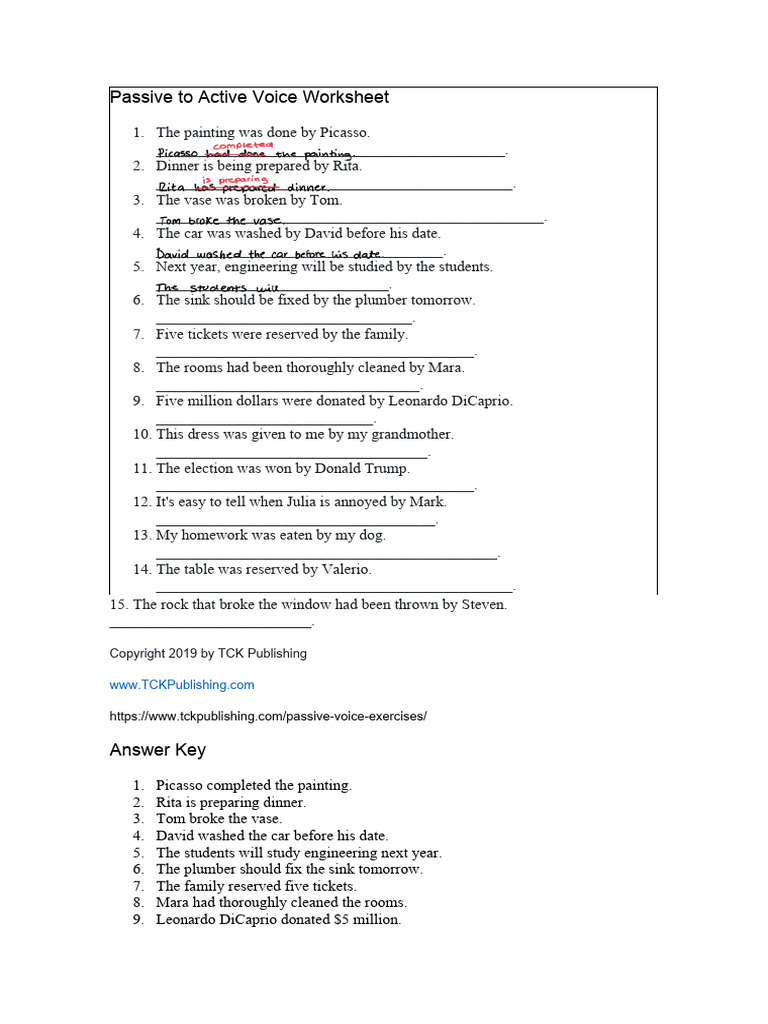 Active to passive Voice Worksheet | PDF