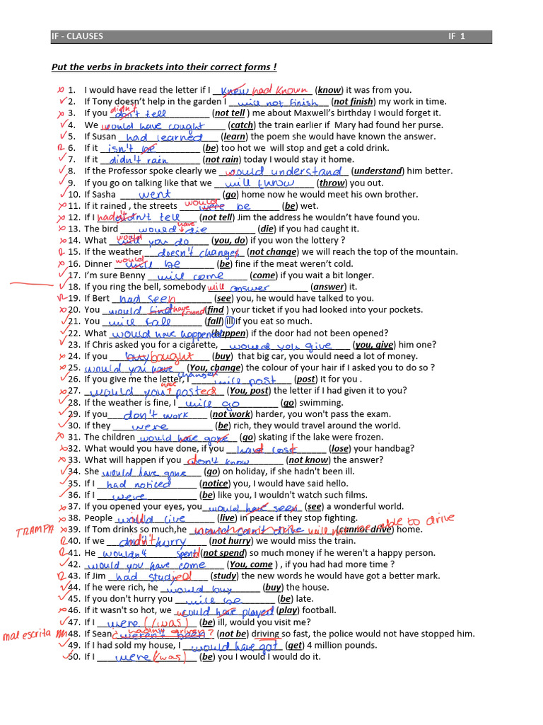 Conditionls Exercises With Key | PDF